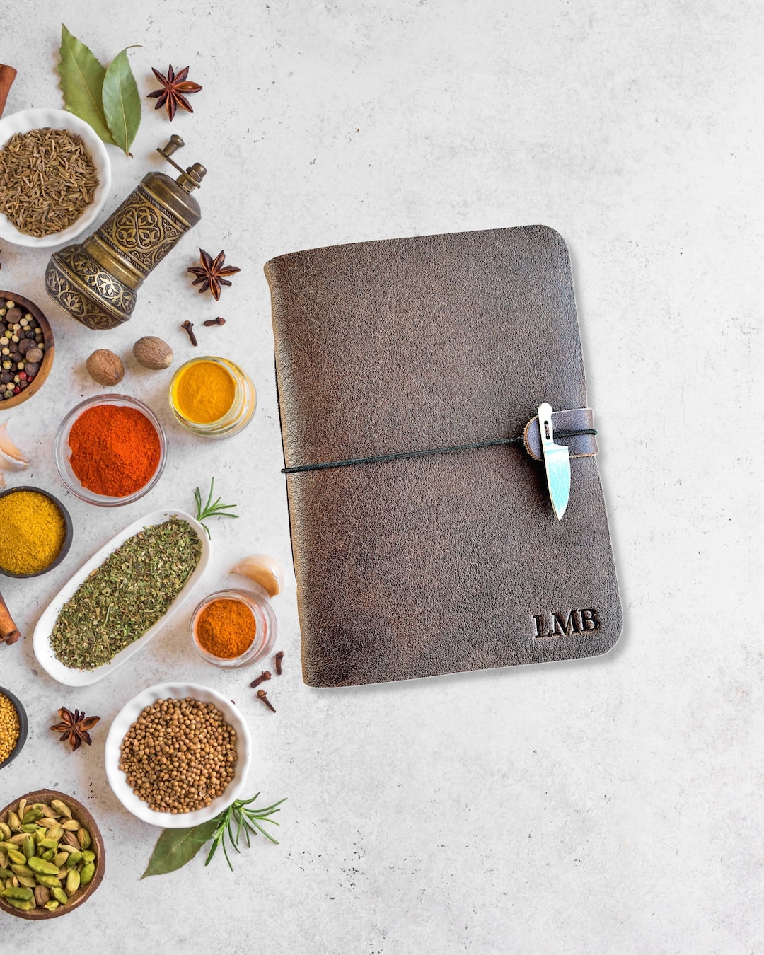 Personalized Leather Recipe Book in Dark Brown With Knife Blank Cook ...