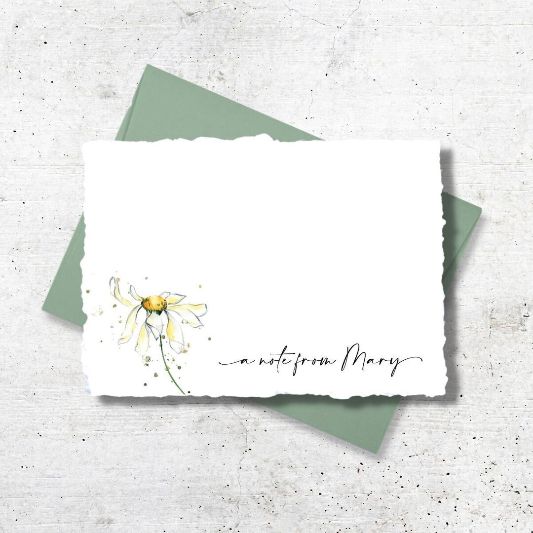 Personalized Daisy Note Cards With Envelopes Deckled Edge Stationary ...