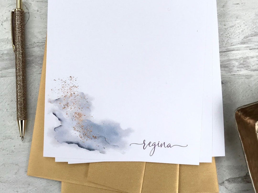 Letter Writing Stationery Set Personalized Simple Gray Watercolor With ...