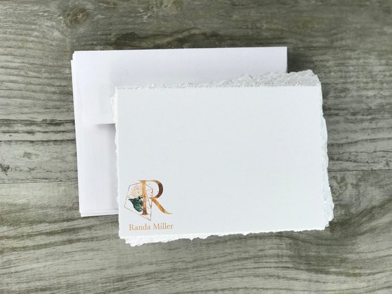 Personalized Note Cards with Envelopes Deckled Edge Stationary | Etsy