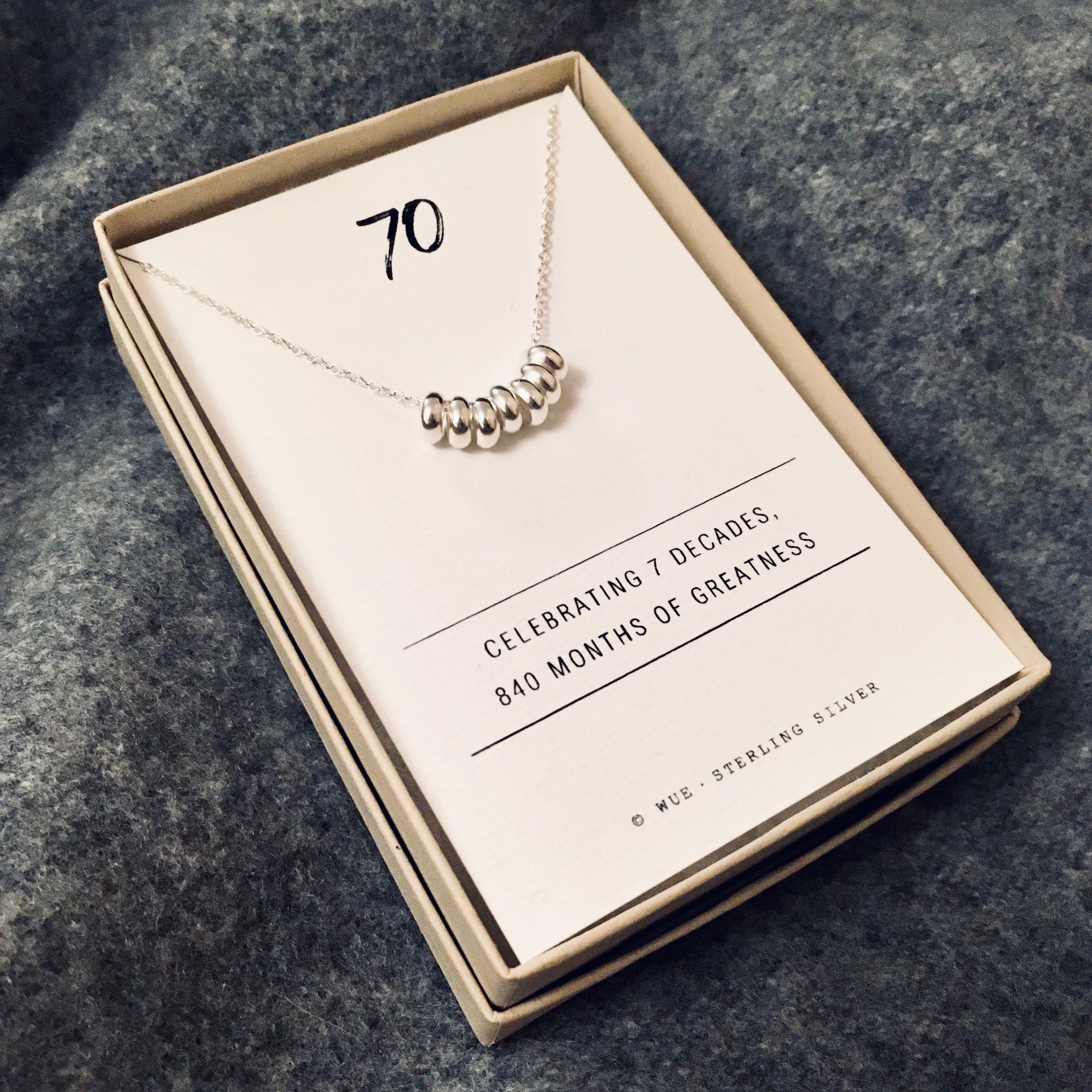 70th Birthday Necklace. Sterling Silver 7 Ring Necklace. 70th Birthday ...