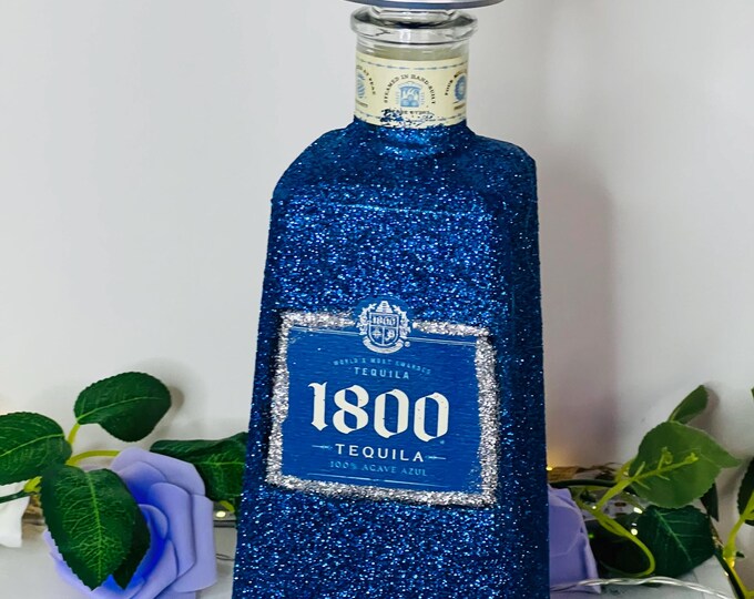 1800 Blue Glitter Tequila Bottle - Etsy