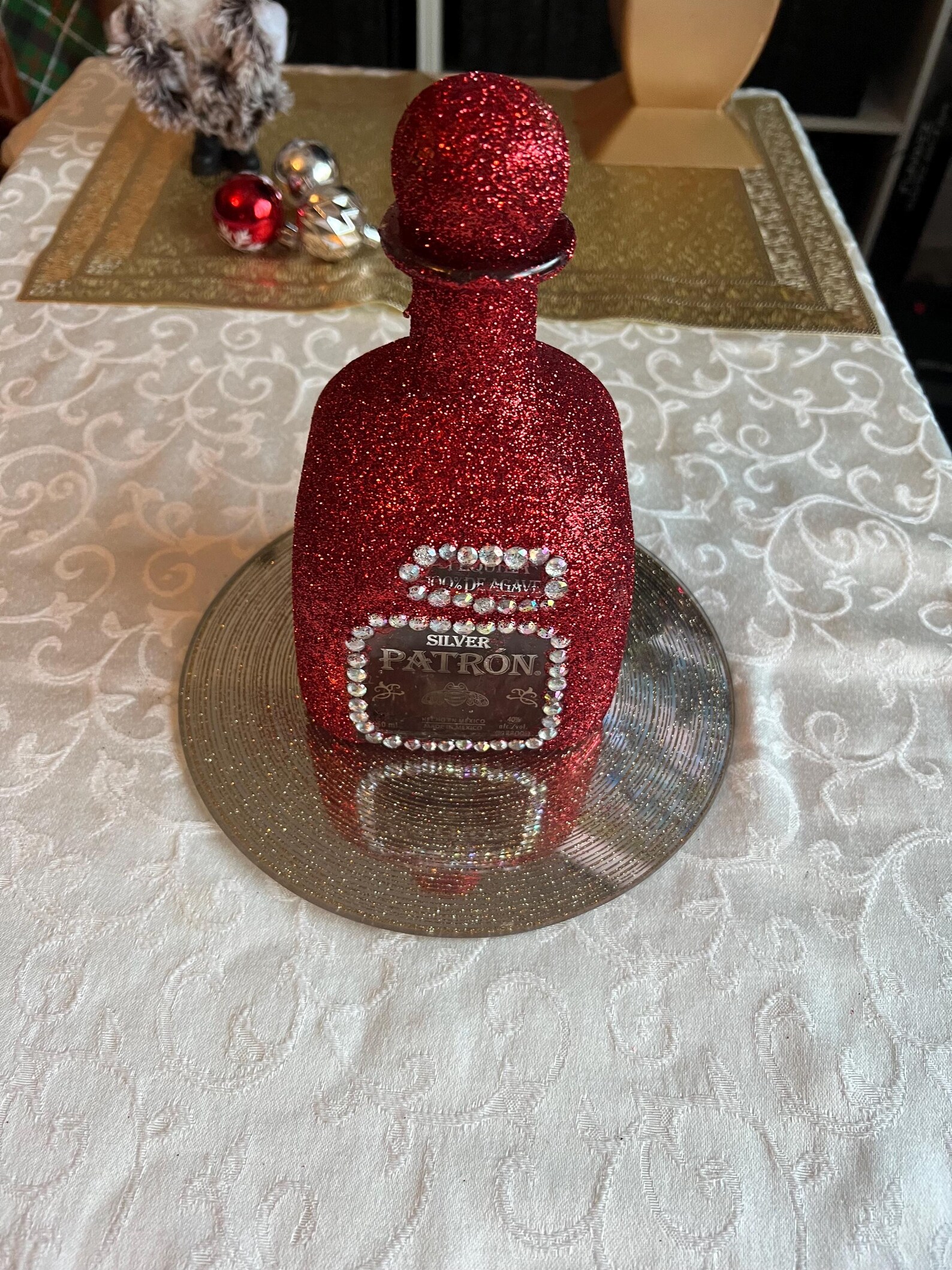 Red Patron Glitter Christmas Collectible Glass Bottle - Etsy