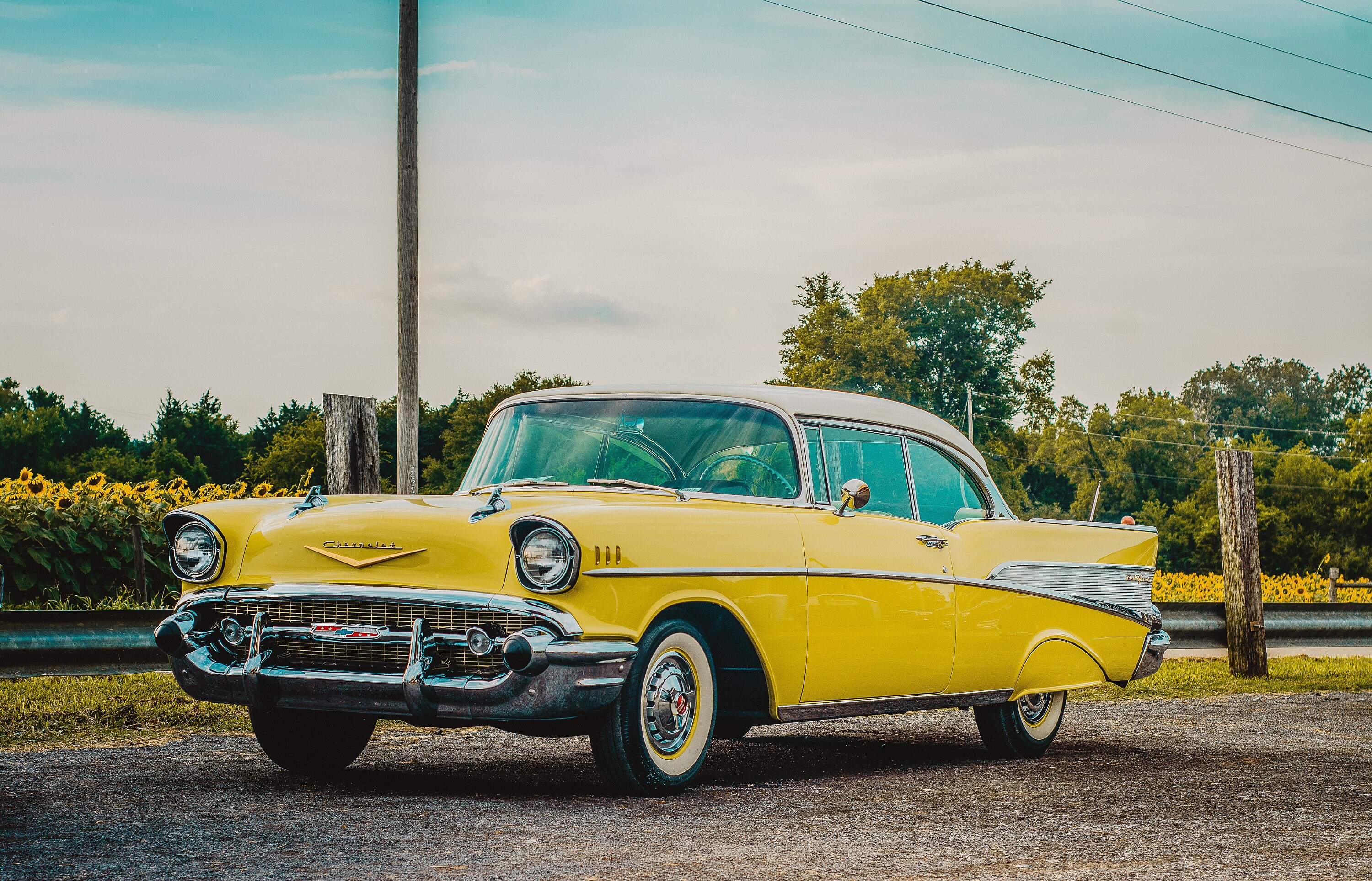 Yellow Chevrolet - Car - Vehicle - Sunflower Field - Classic - Vintage ...
