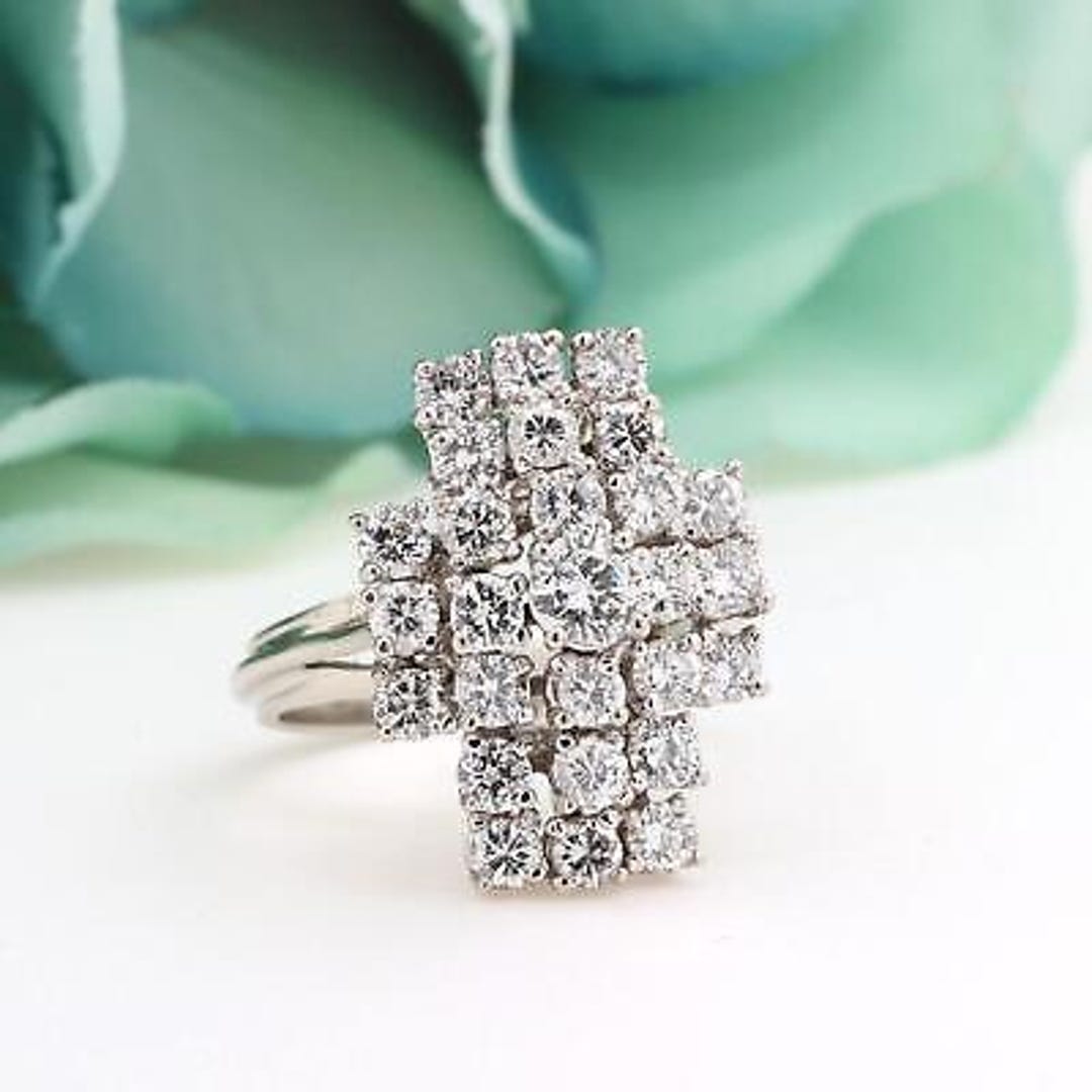 Cascading Diamond Cocktail Ring 14k White Gold 2.46 Tw Ladies Size 7 ...