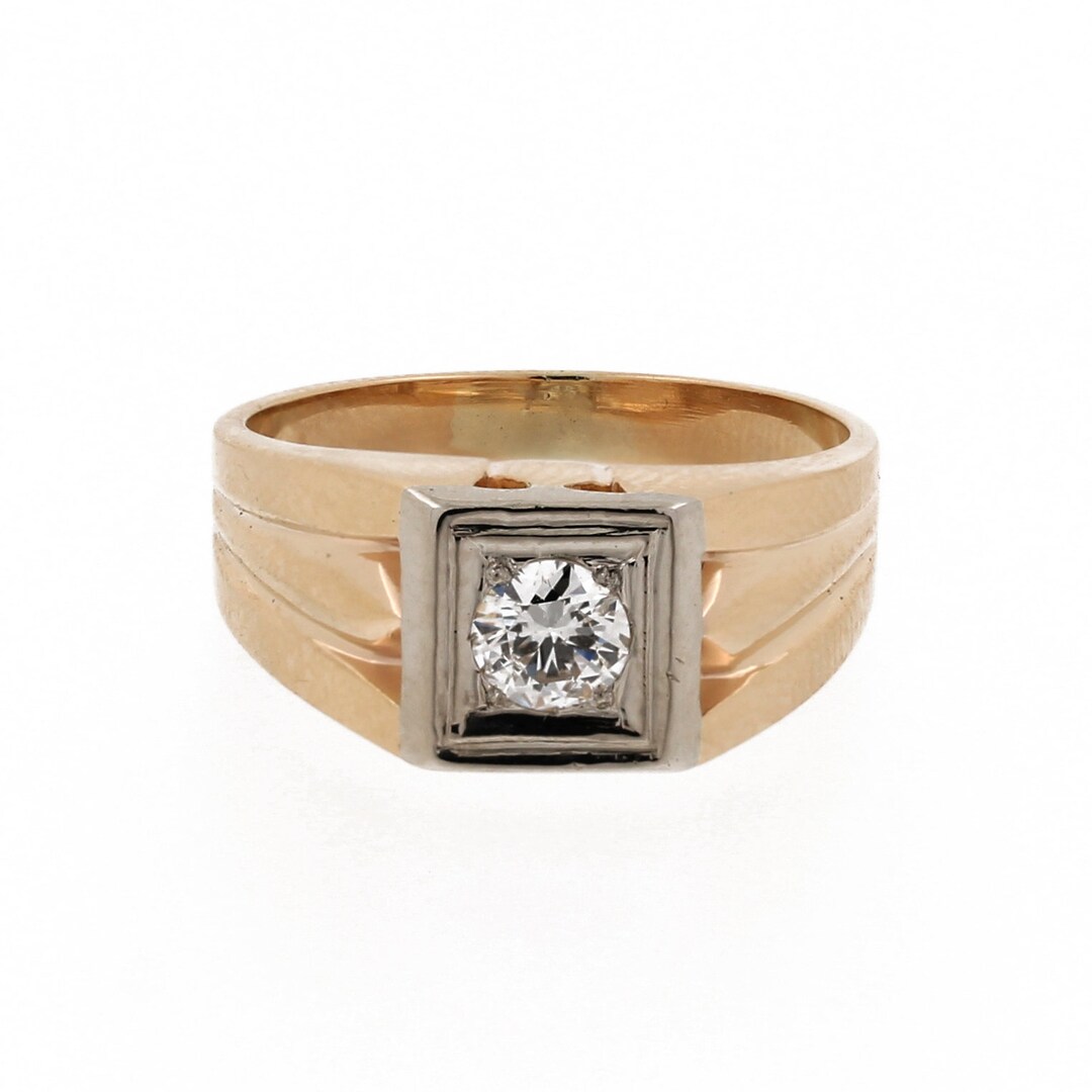 Men's Diamond Signet Ring 14K Two-tone Gold 0.45 CTW SZ - Etsy