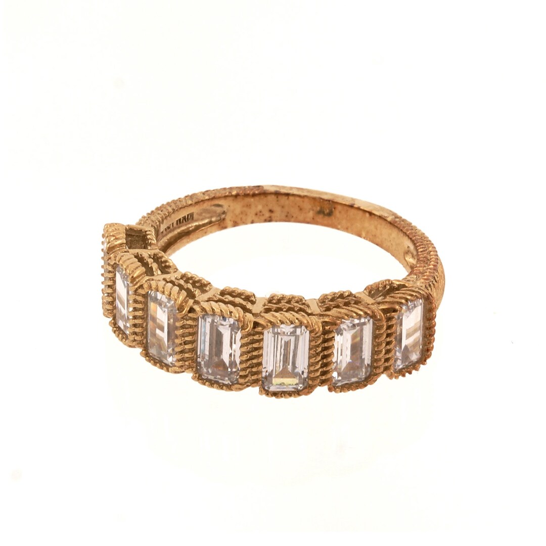 Judith Ripka Emerald Cut CZ Band Ring Gold Clad Vermeil Sterling Silver ...