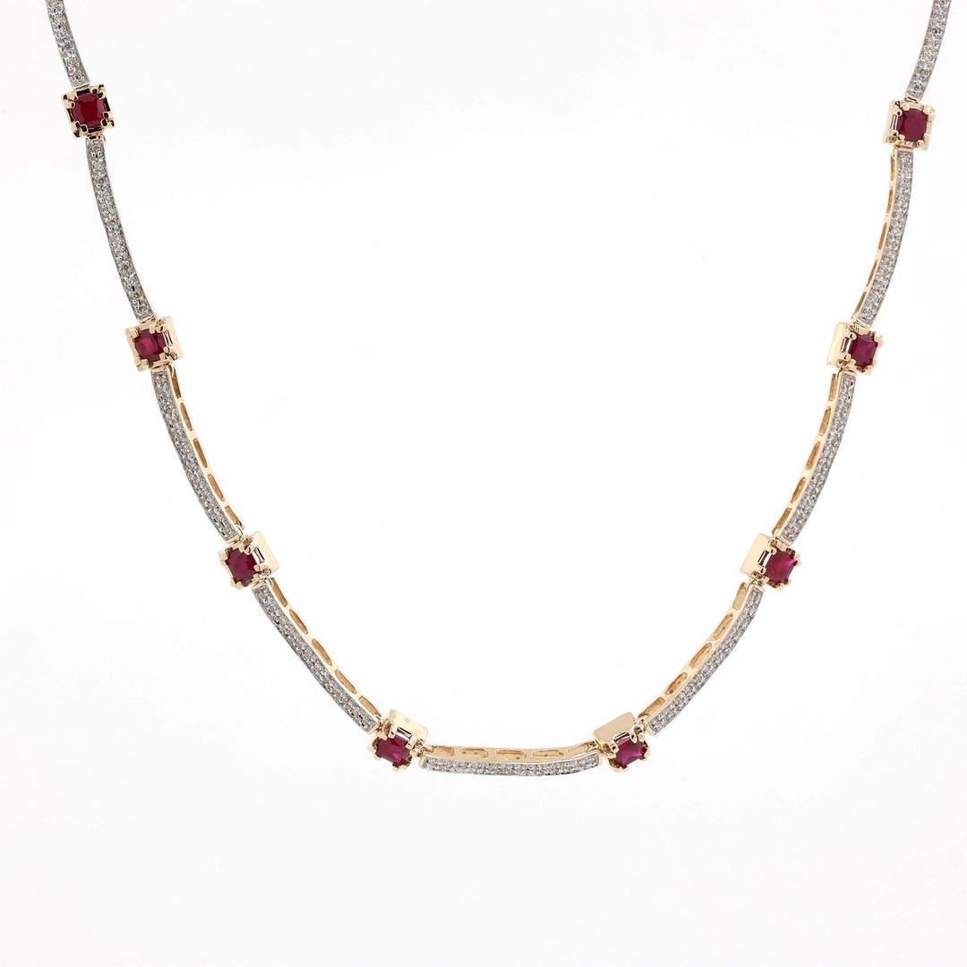 Ladies Diamond Ruby Station Necklace 14k Two-tone Gold 5.85 CTW 17 - Etsy