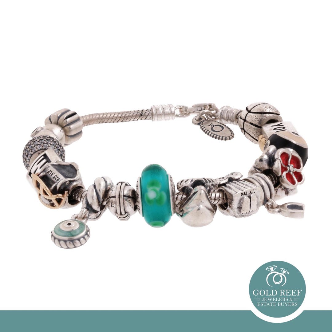 Pandora Charm Bracelet Sterling Silver 15 Multiple Charm Attachments ...
