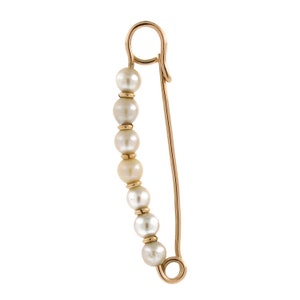 Cultured Pearl Safety Pin Brooch Diaper Pin 18K Yellow Gold Vintage ...