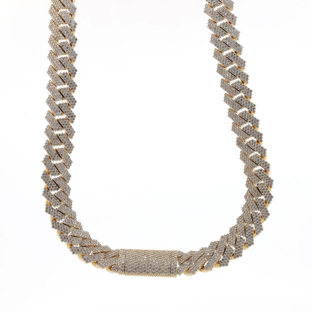 Men's Diamond Cuban Link Chain Necklace 10k Yellow Gold 55 Tw 22 Estate ...