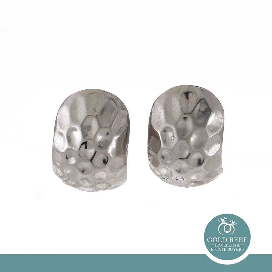 Half Hoop Hammered Earrings 18K White Gold C-shape Omega Backs 0.35 ...