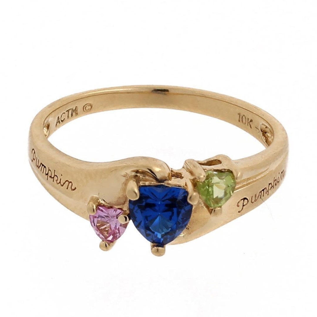 3-stone Heart Gem Band Ring 10K Y/gold Topaz Quartz Heart Gems - Etsy