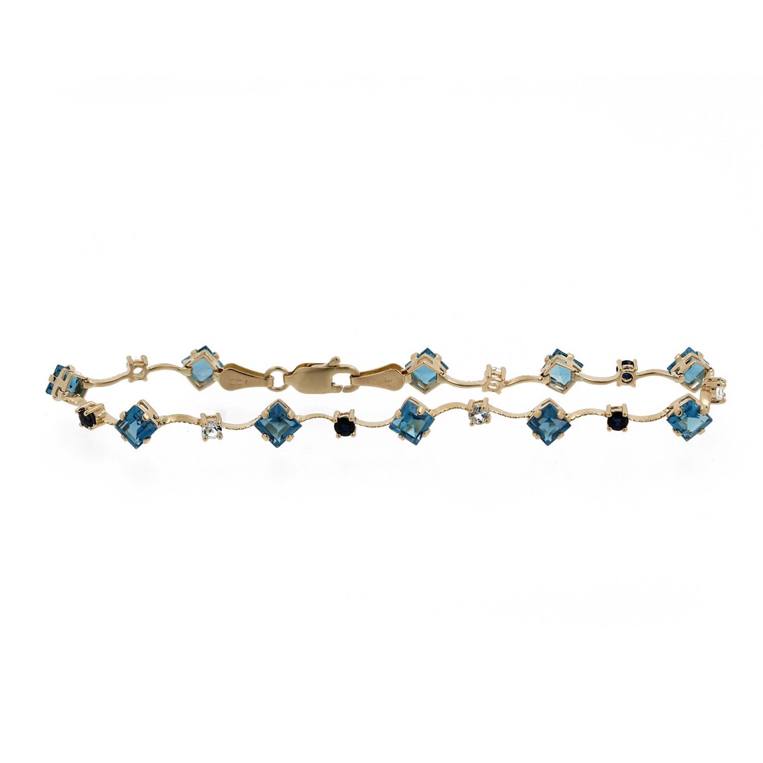 Sapphire Topaz Quartz Gem Station Bracelet 14K Yellow Gold 4.35 TW 7.25 ...