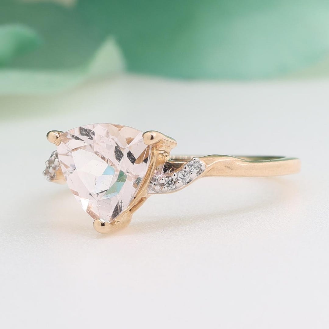Trillion Cut Solitaire Quartz Accent Ring 10k Gold Ladies Size 7.25 - Etsy