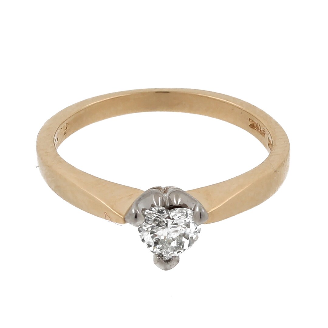Heart Shape Diamond Solitaire Engagement Ring 14K Two-tone - Etsy