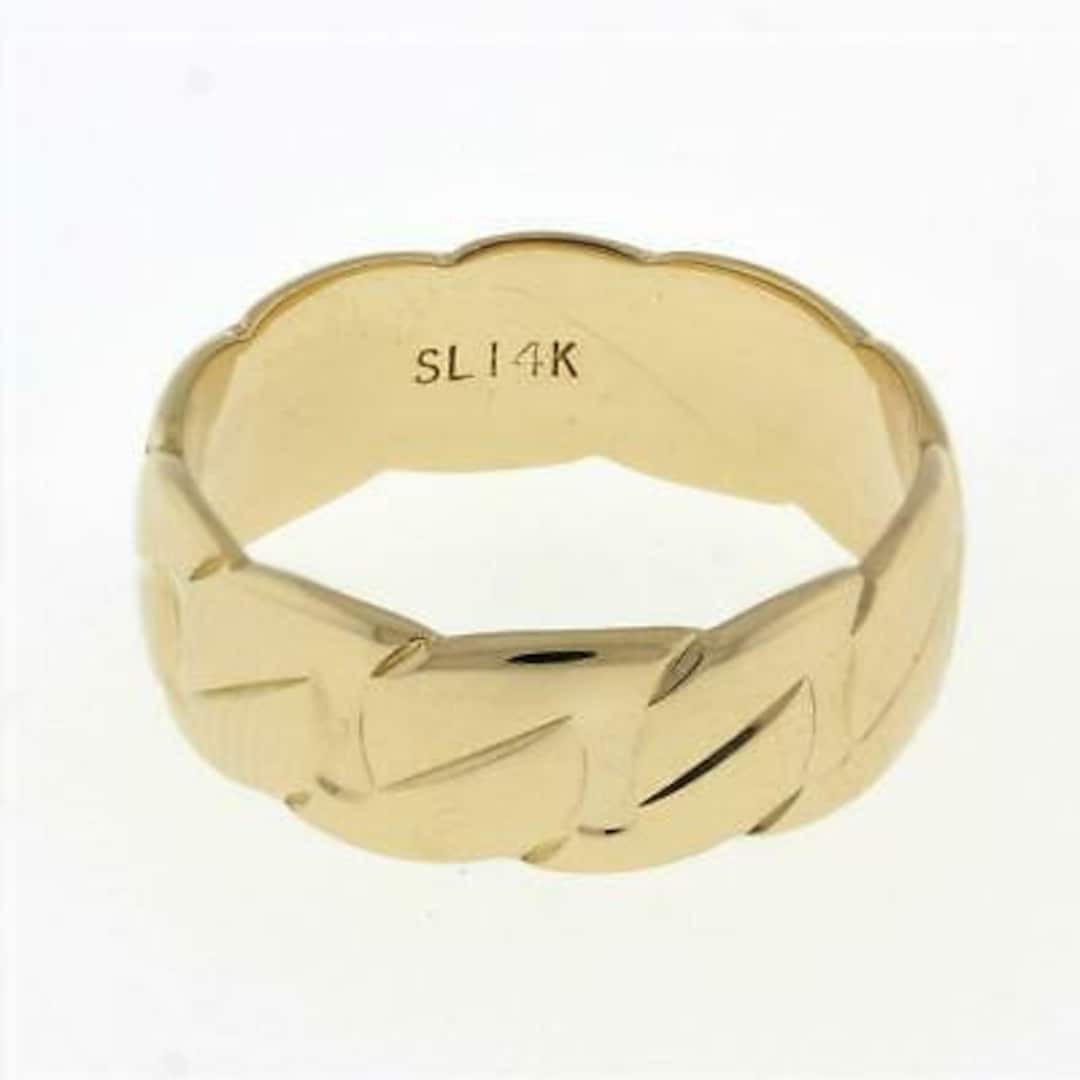 Vintage 14K Yellow Gold Wide Band Ring Chain Link Weaved Design SZ 10. ...