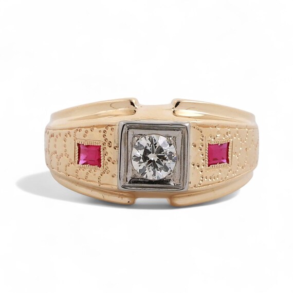 Men's Diamond Ruby Signet Ring 14k Gold Lab Grown Rub… - Gem