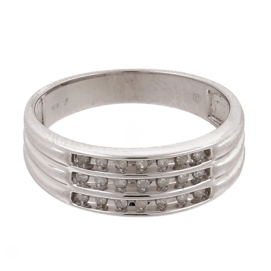 Men's Channel Set Diamond Wide Band Ring 10K White Gold - Etsy