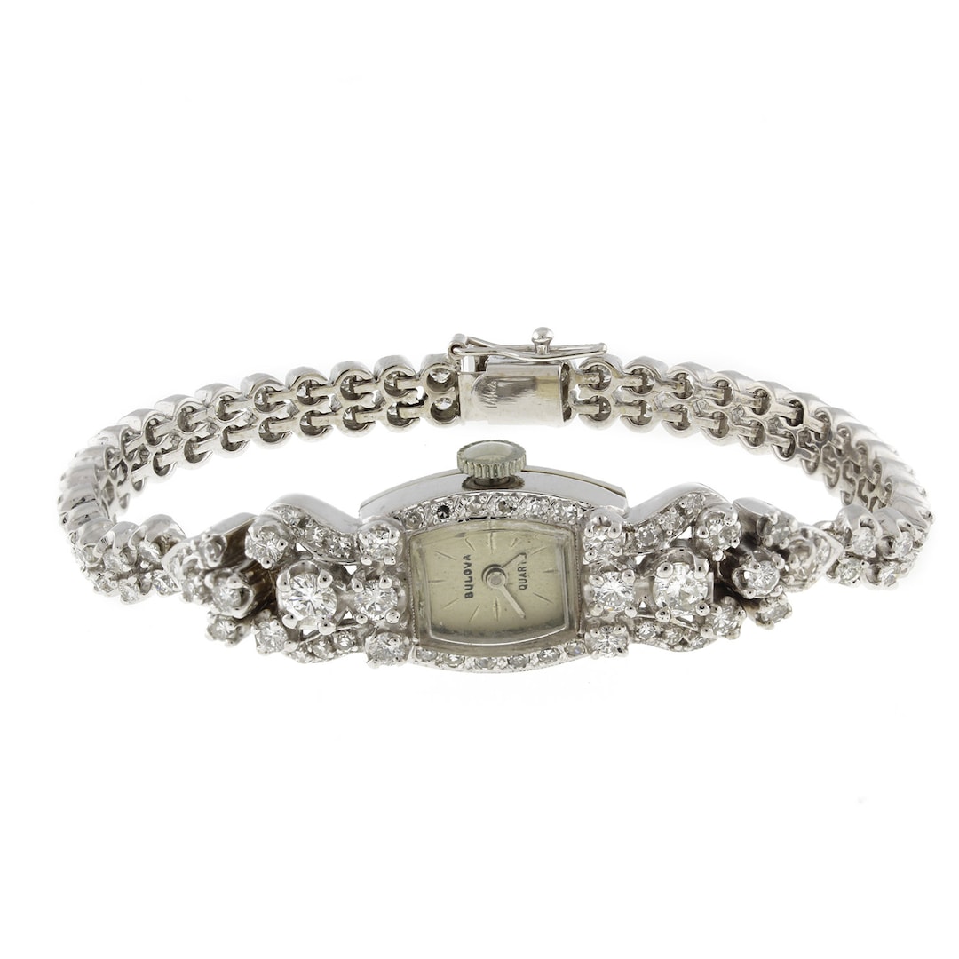 Waltham Diamond Wrist Watch 14K White Gold 2.50 CTW Diamonds - Etsy