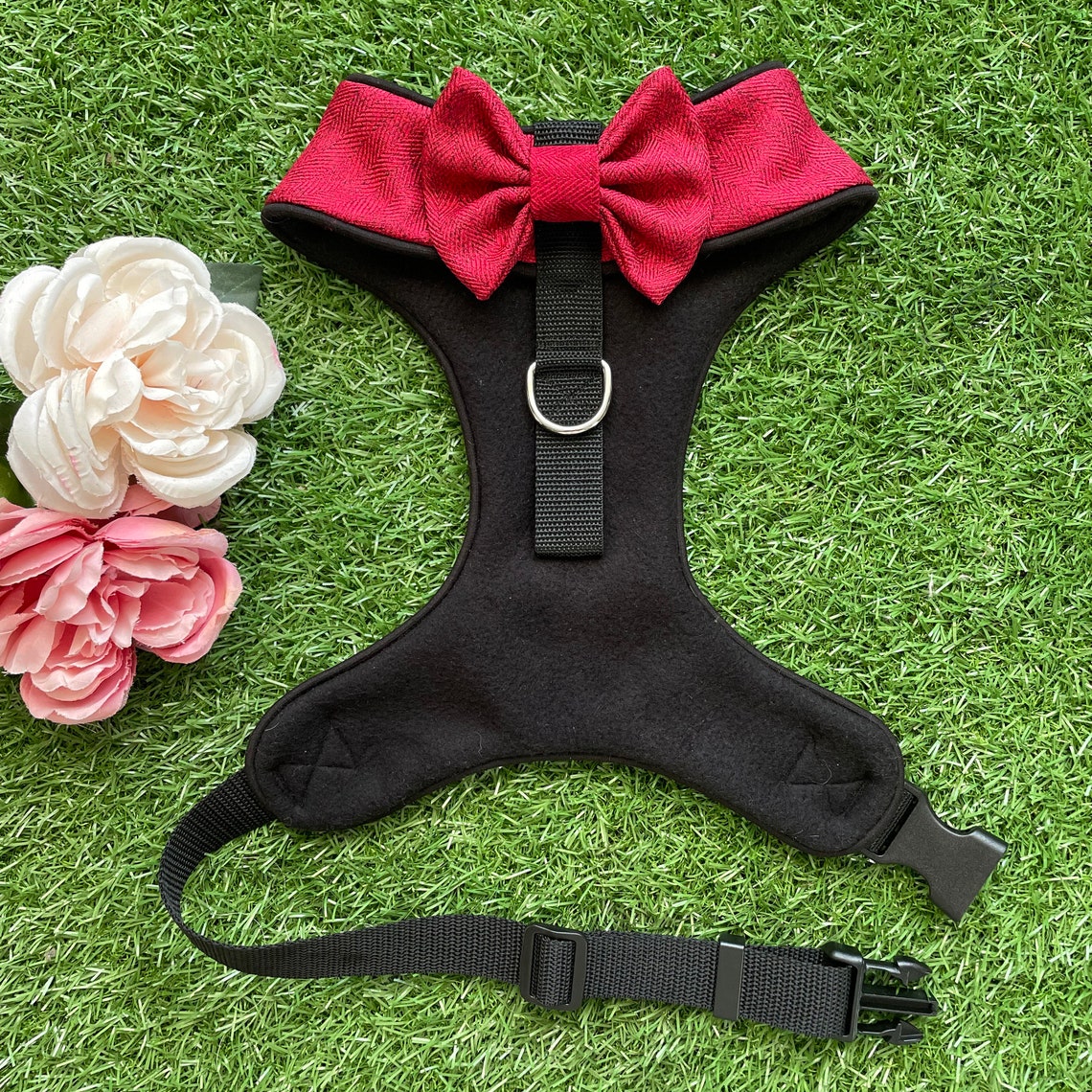 Luxury Red Herringbone Tweed Soft Adjustable Dog Harness With - Etsy