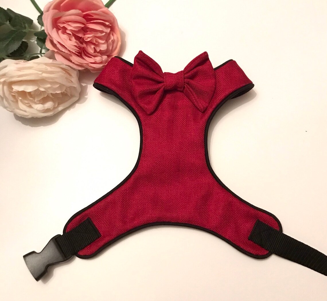 Luxury Red Herringbone Tweed Soft Adjustable Dog Harness With | Etsy