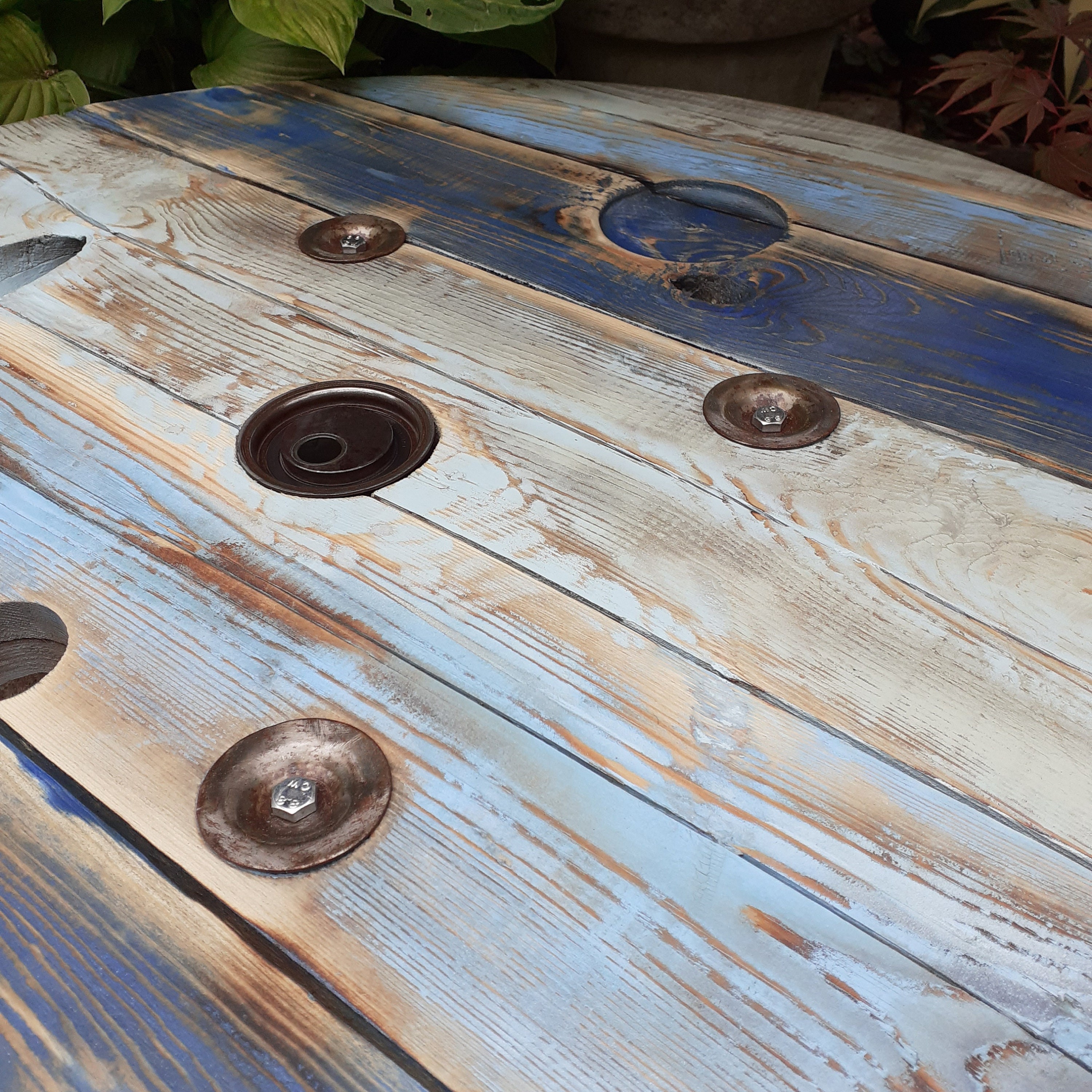 Reclaimed Cable Reel Table. Solid Wood Top With Hardwood Base 89.5cm ...