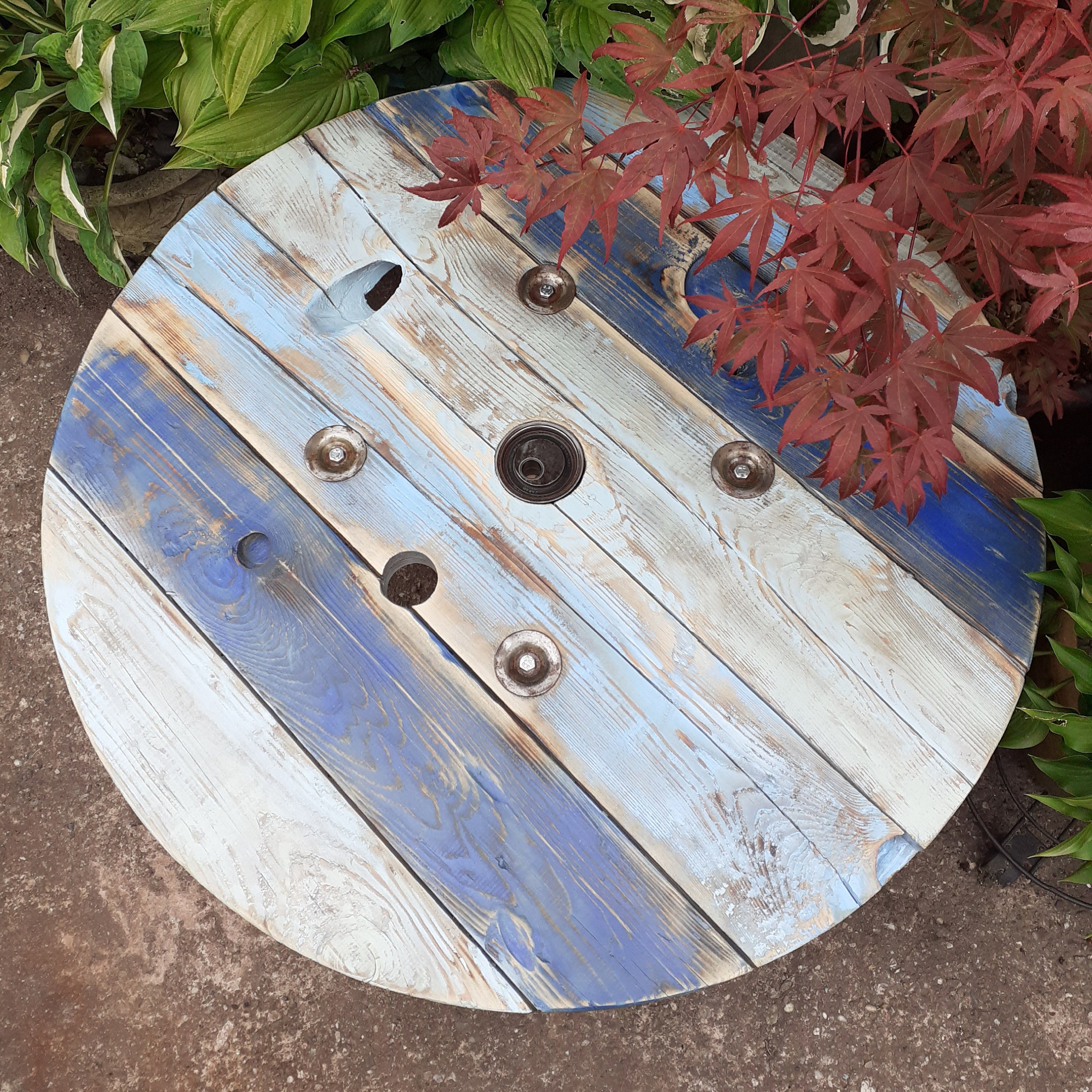 Reclaimed Cable Reel Table. Solid Wood Top With Hardwood Base 89.5cm ...