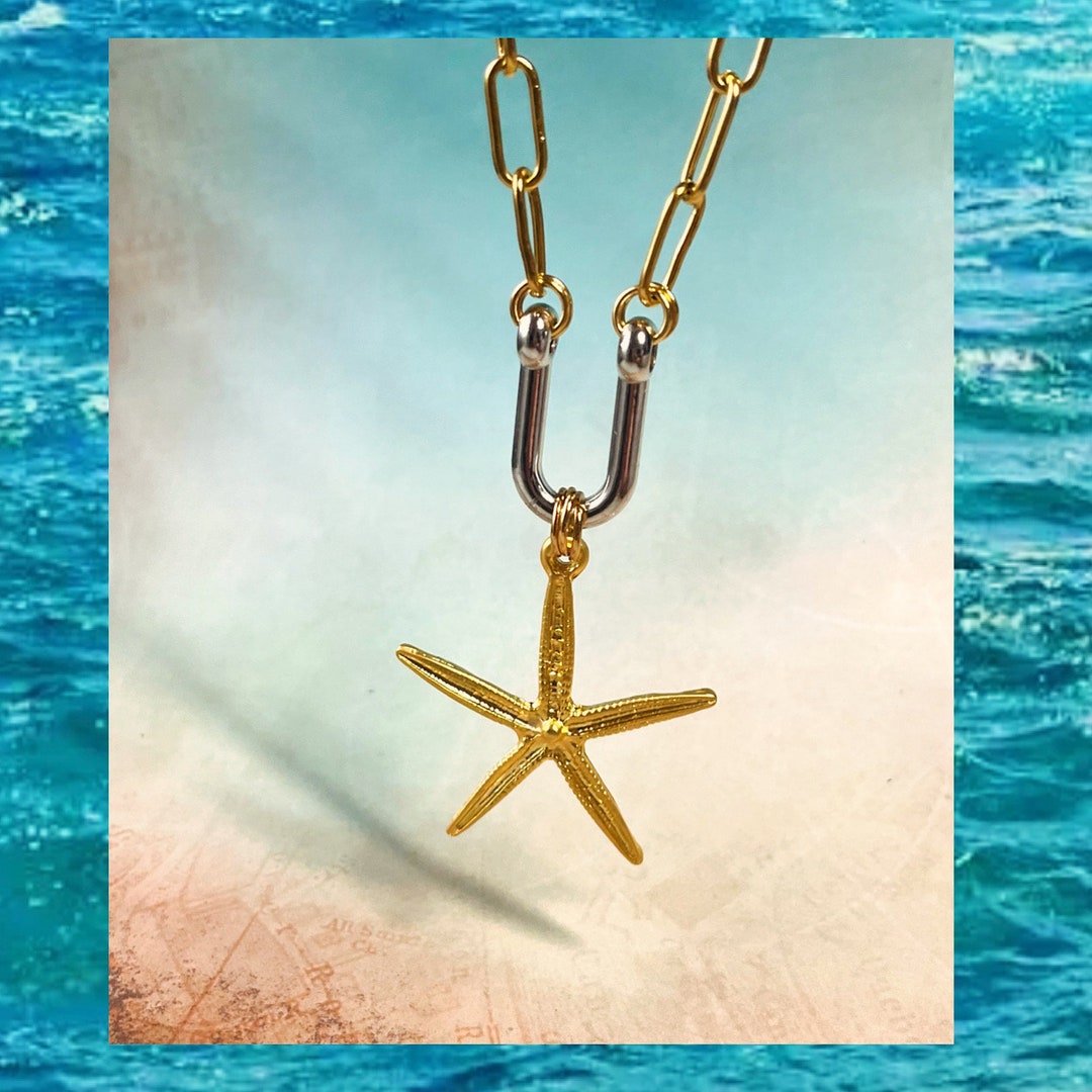 Gold Starfish Necklace With Paperclip Chain and Silver Horseshoe ...