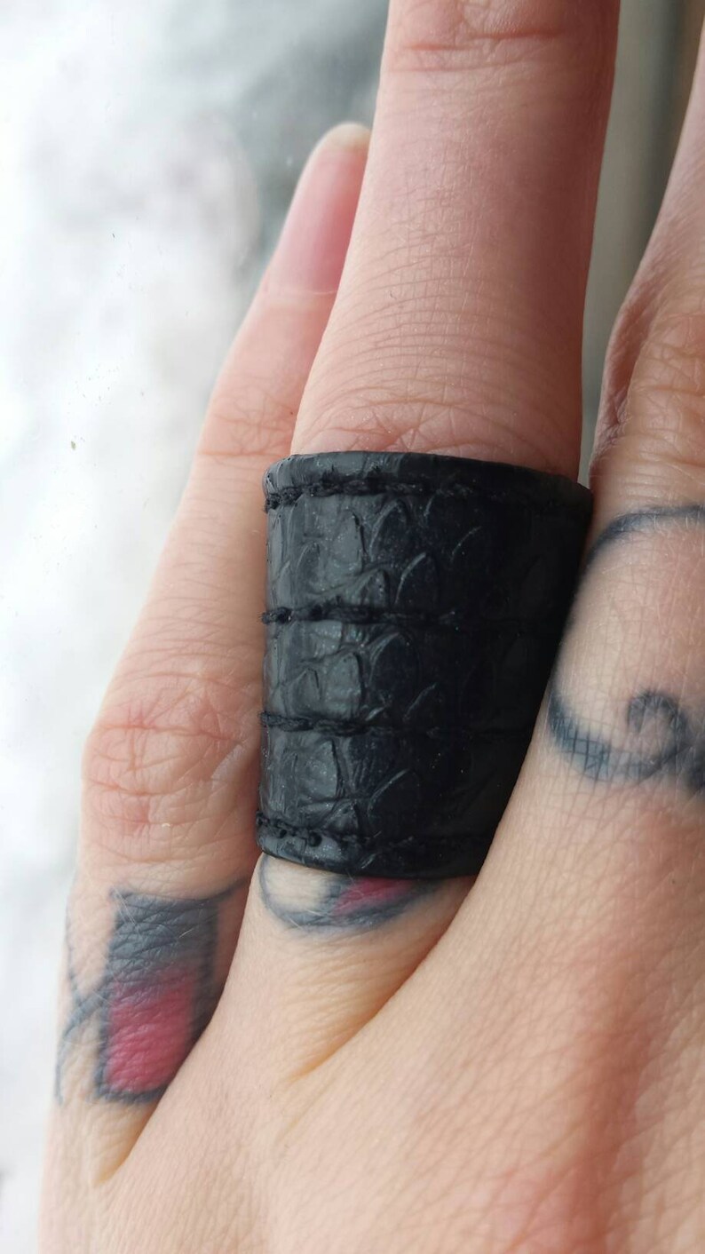 SNAKE BITE LOVE Black Vegan Leather Faux Snakeskin Ring - Etsy