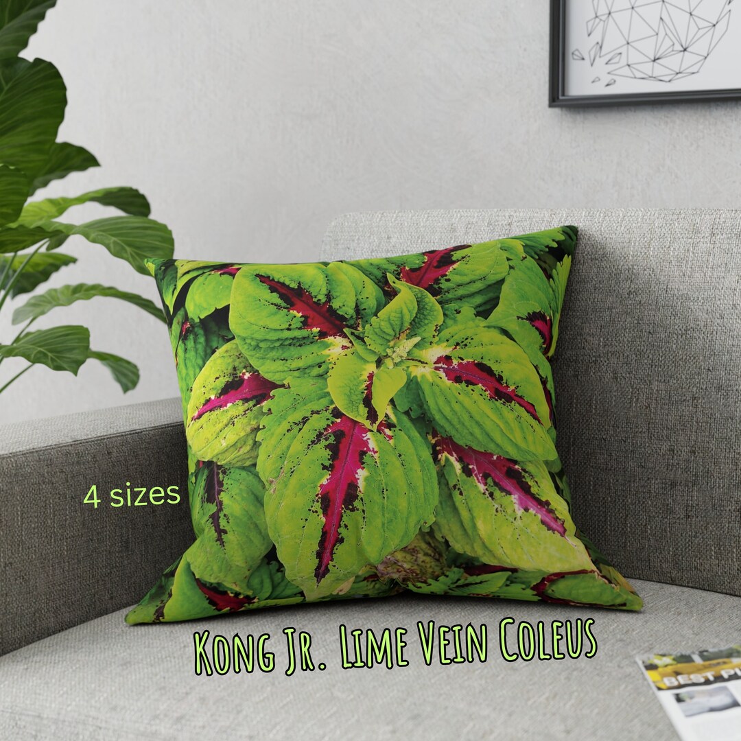 Plant Throw Pillow, Colorful Kong Jr Lime Vein Throw Pillow, Gift for ...
