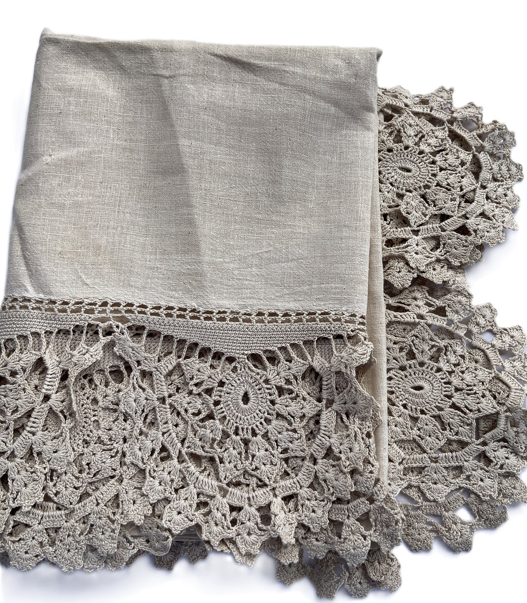 Table Runner-dresser Scarf-natural Linen-elegant Crocheted Design at ...
