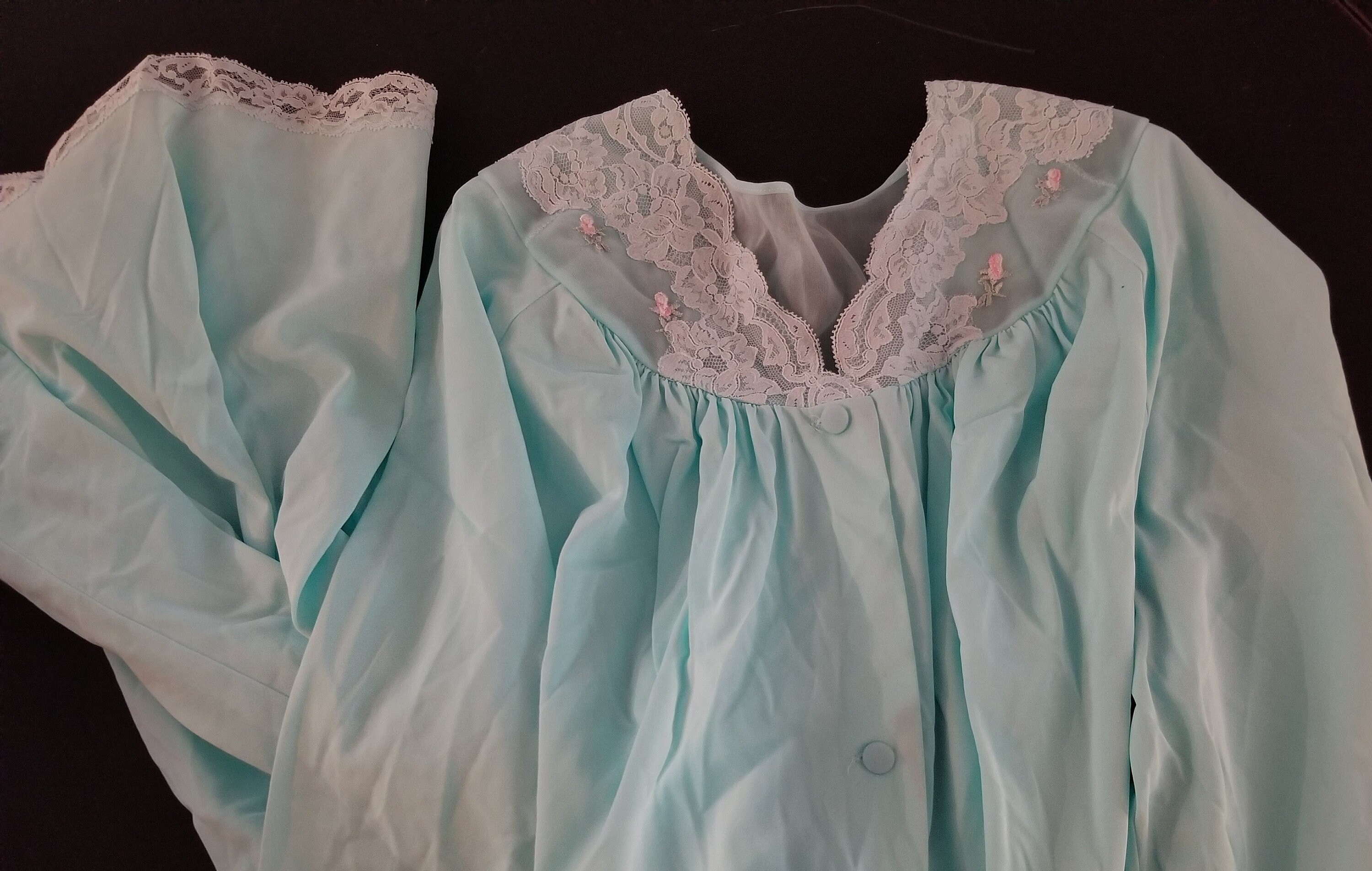 Sliky Pajamas & Robe - Light Blue Set With Lace- by Shadowline - Etsy