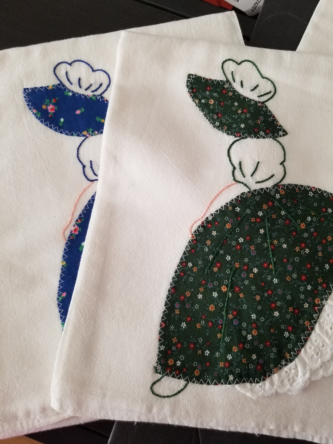 Vintage Dish Towel - Embroidered & Calico Tea Towel - Bonnet Girls ...