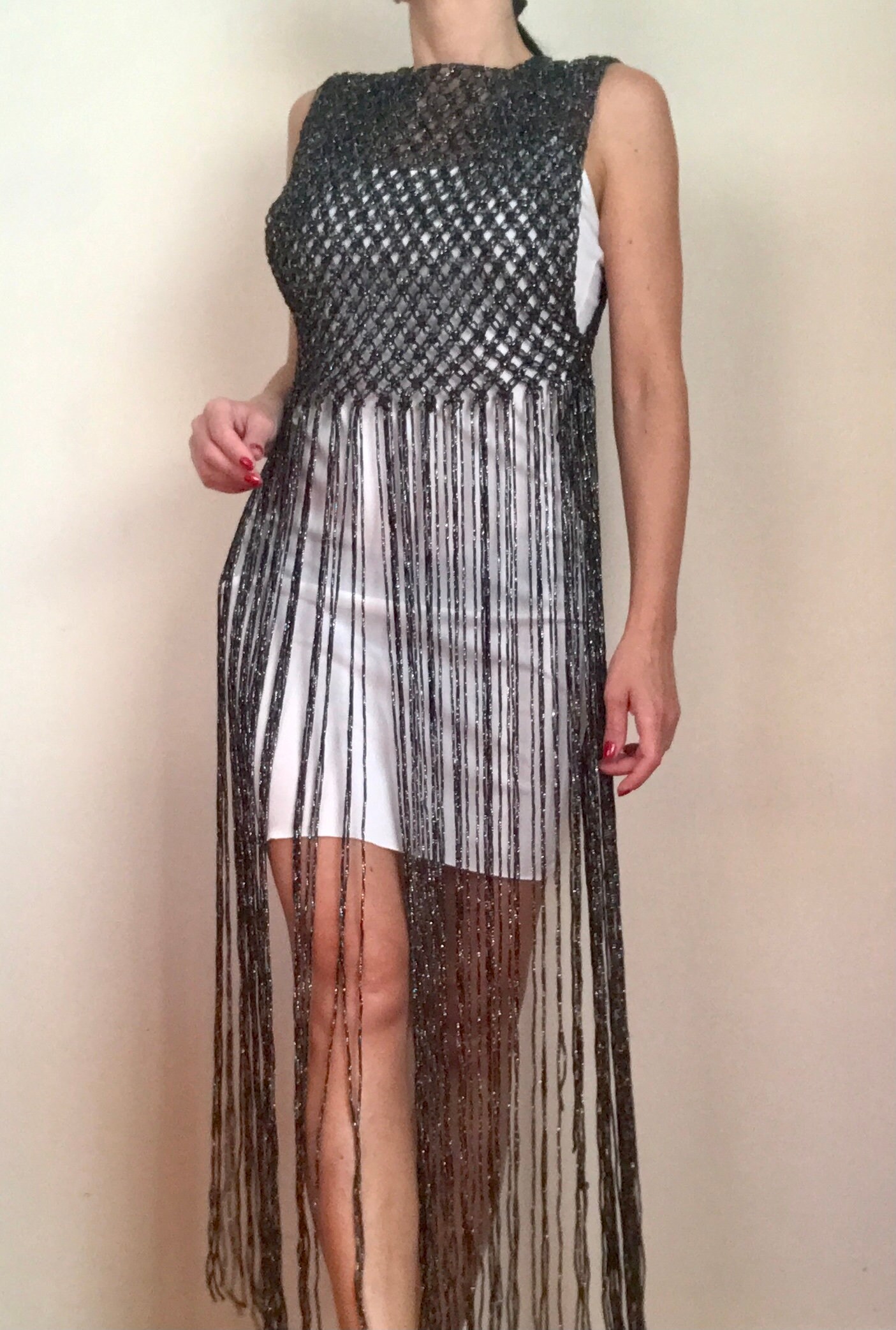 Lurex Macrame Fringe Vest/ Music Festival Top/ Boho Style Vest/ Gift ...