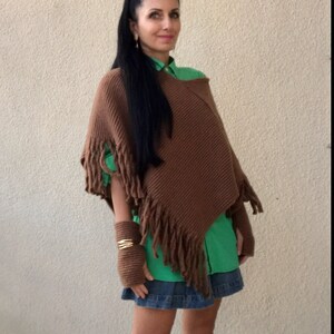 Wool Handmade Poncho/ Women Set Cape With Gloves/ Gift for Her/ Wool ...