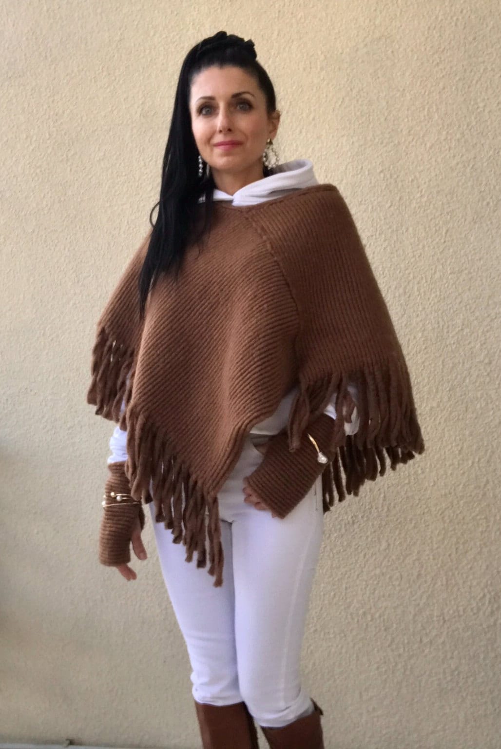 Wool Handmade Poncho/ Women Set Cape With Gloves/ Gift for Her/ Wool ...