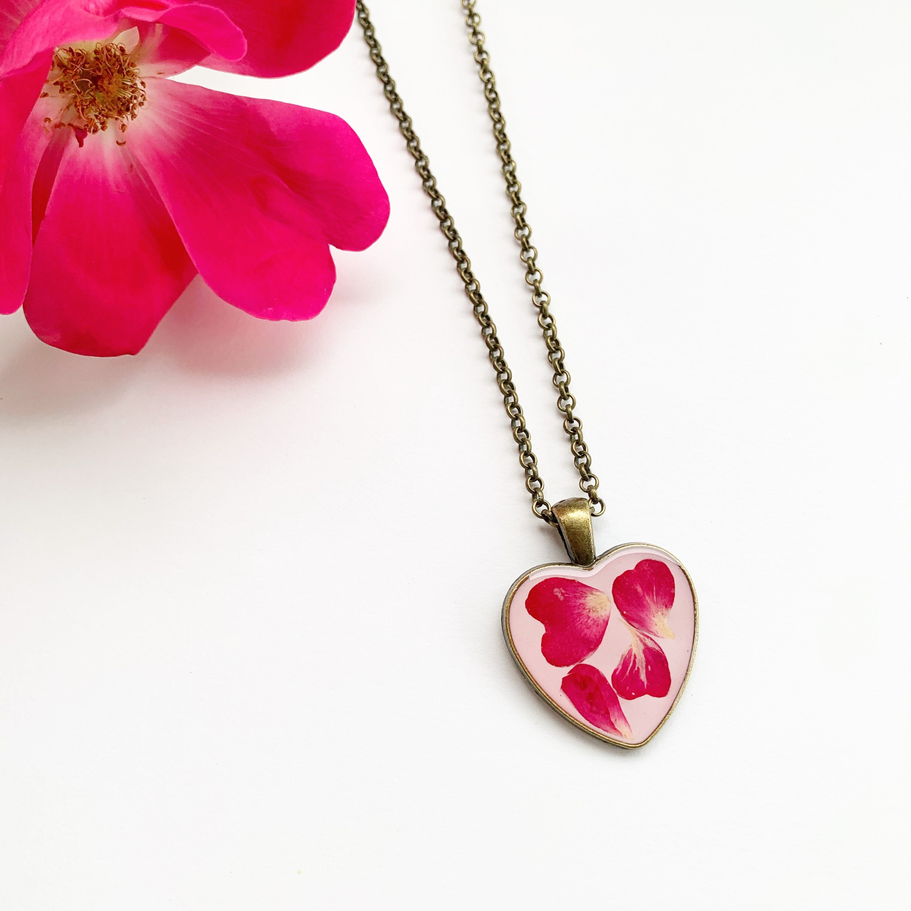 Real rose petals necklace Rose charm | Etsy