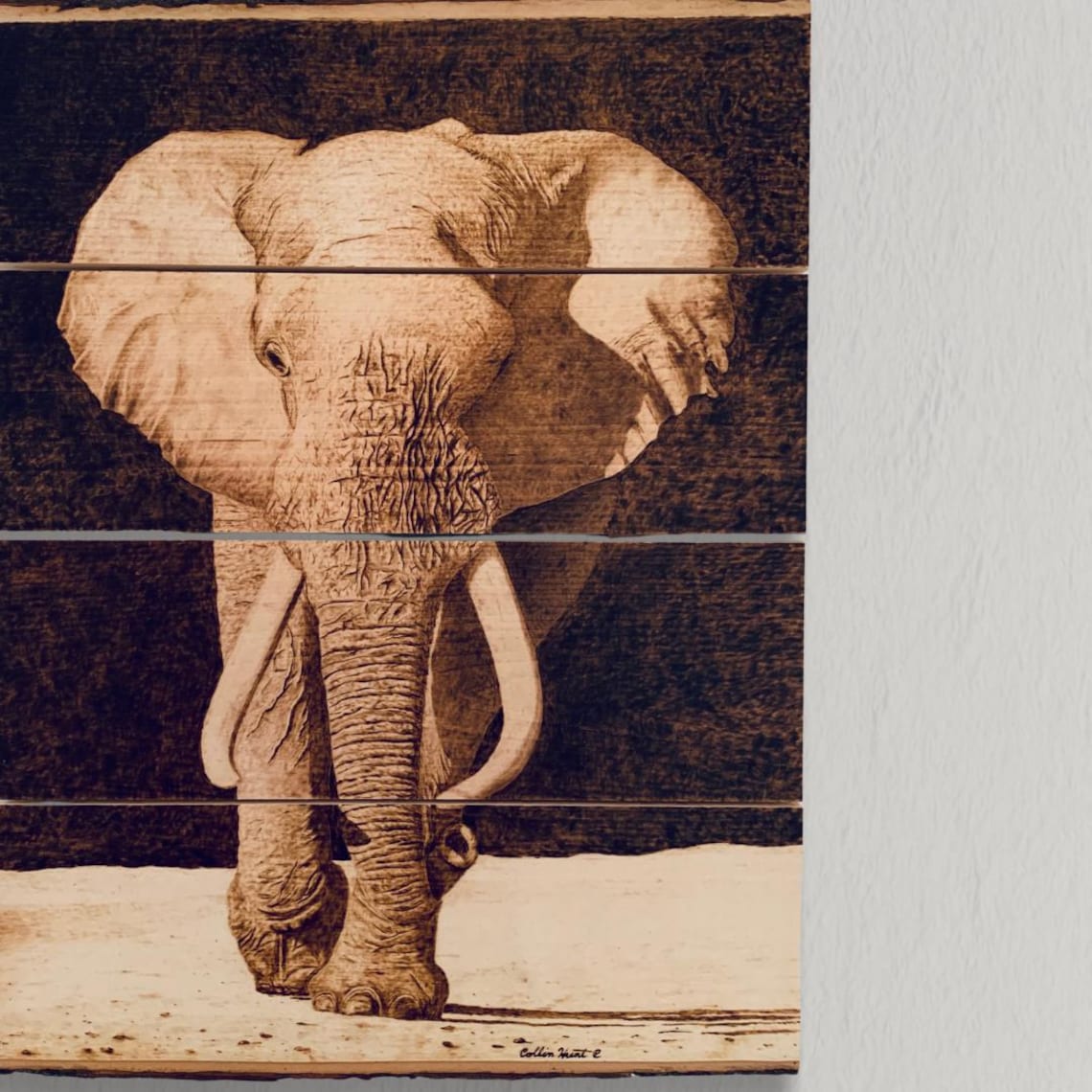 Original Elephant Wood Burning Art – African Wildlife Pyrography on ...
