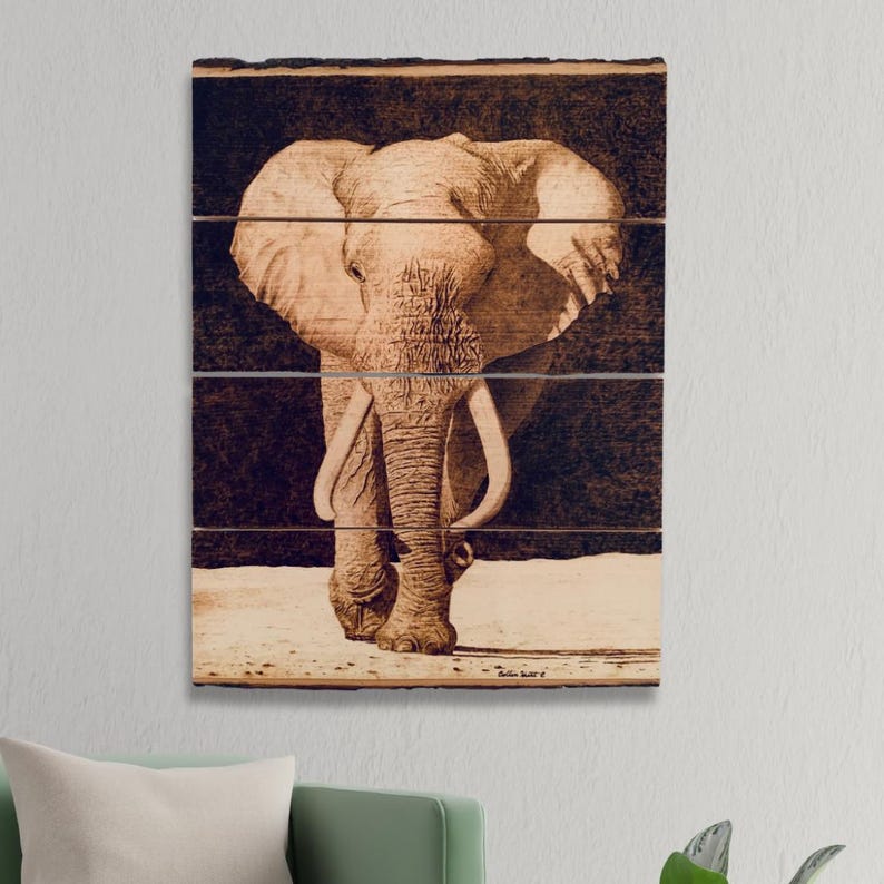 Original Elephant Wood Burning Art – African Wildlife Pyrography on ...