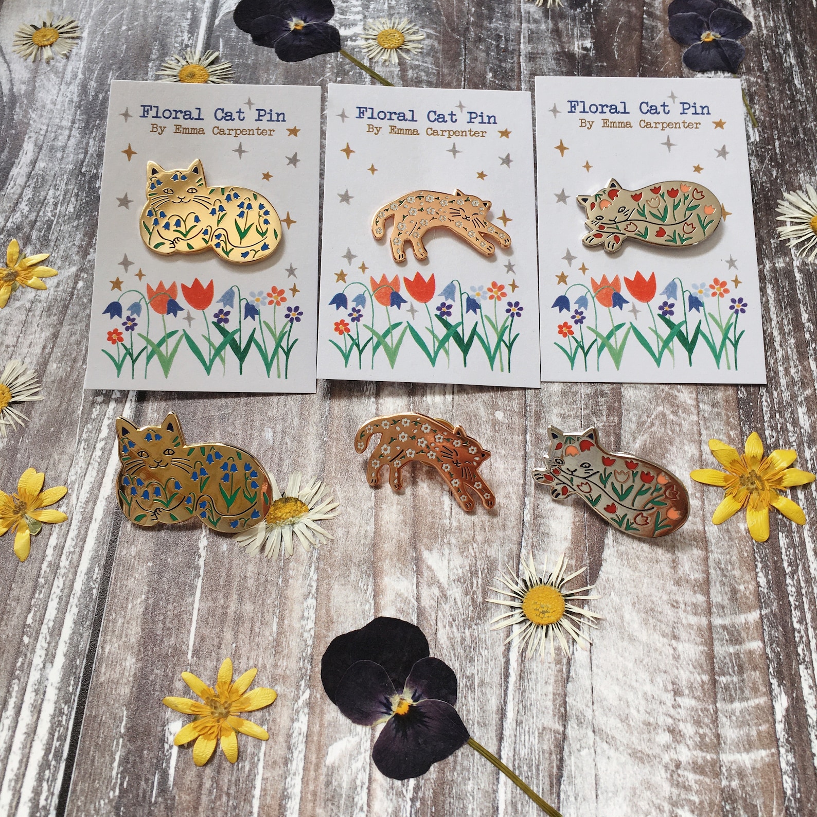 Daisy Cat Enamel Pin / Cat Badge / Floral Cat Pin / Gift for - Etsy