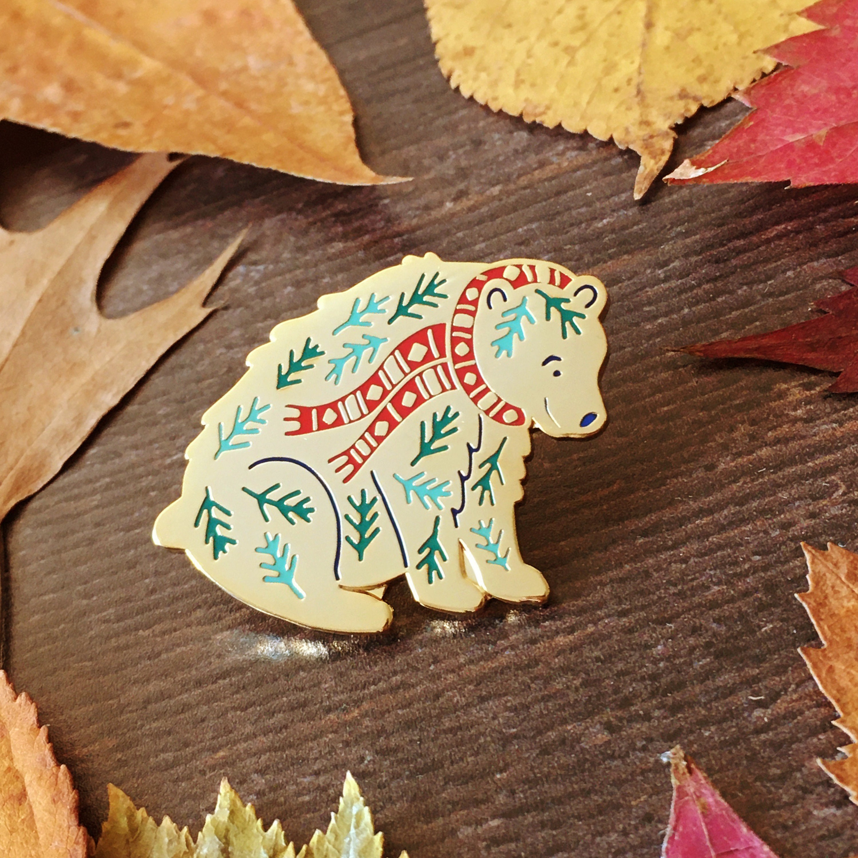 SECONDS SALE Cosy Bear Enamel Pin / Woodland Animal Pin / Autumn Fall ...