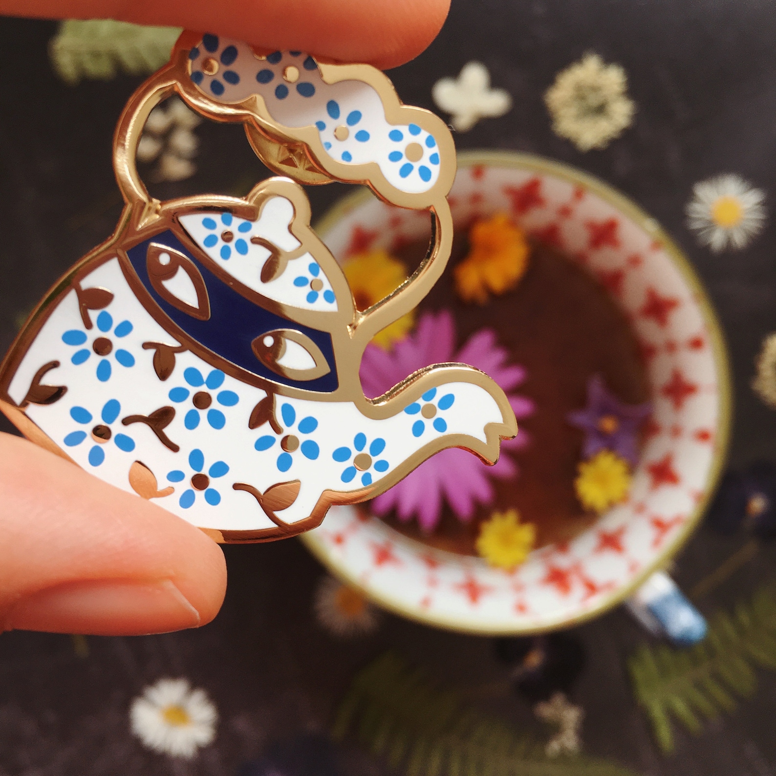 Set of 2 Whimsical Tea Enamel Pins / Magical Teapot Pin / Floral Teacup ...