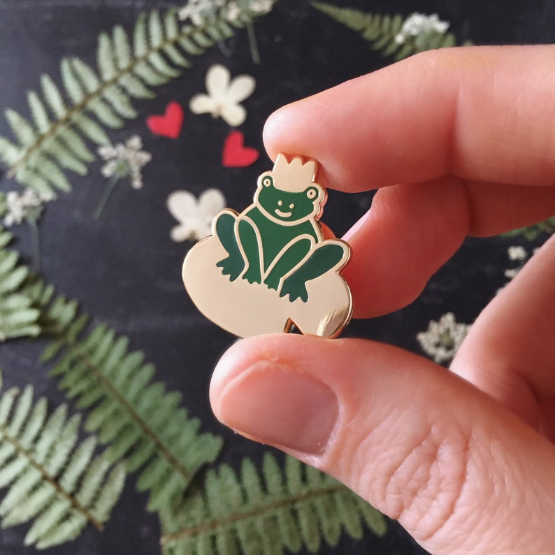 Frog Prince & Lily Pin Set/ Frog Enamel Pin / Valentines Gift / Gold ...