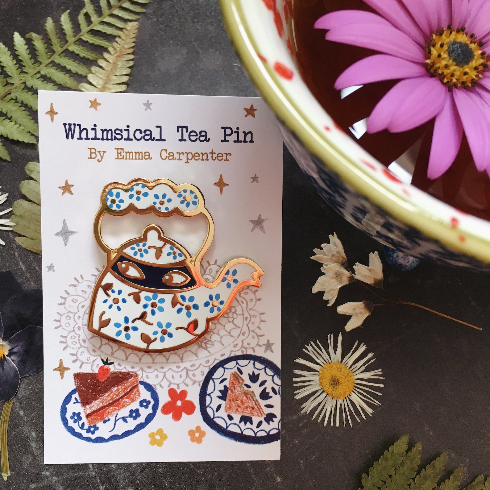Set of 2 Whimsical Tea Enamel Pins / Magical Teapot Pin / Floral Teacup ...