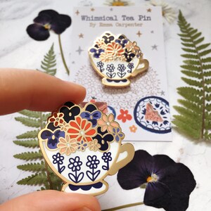 Set of 2 Whimsical Tea Enamel Pins / Magical Teapot Pin / Floral Teacup ...