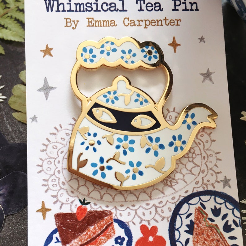 Set of 2 Whimsical Tea Enamel Pins / Magical Teapot Pin / Floral Teacup ...