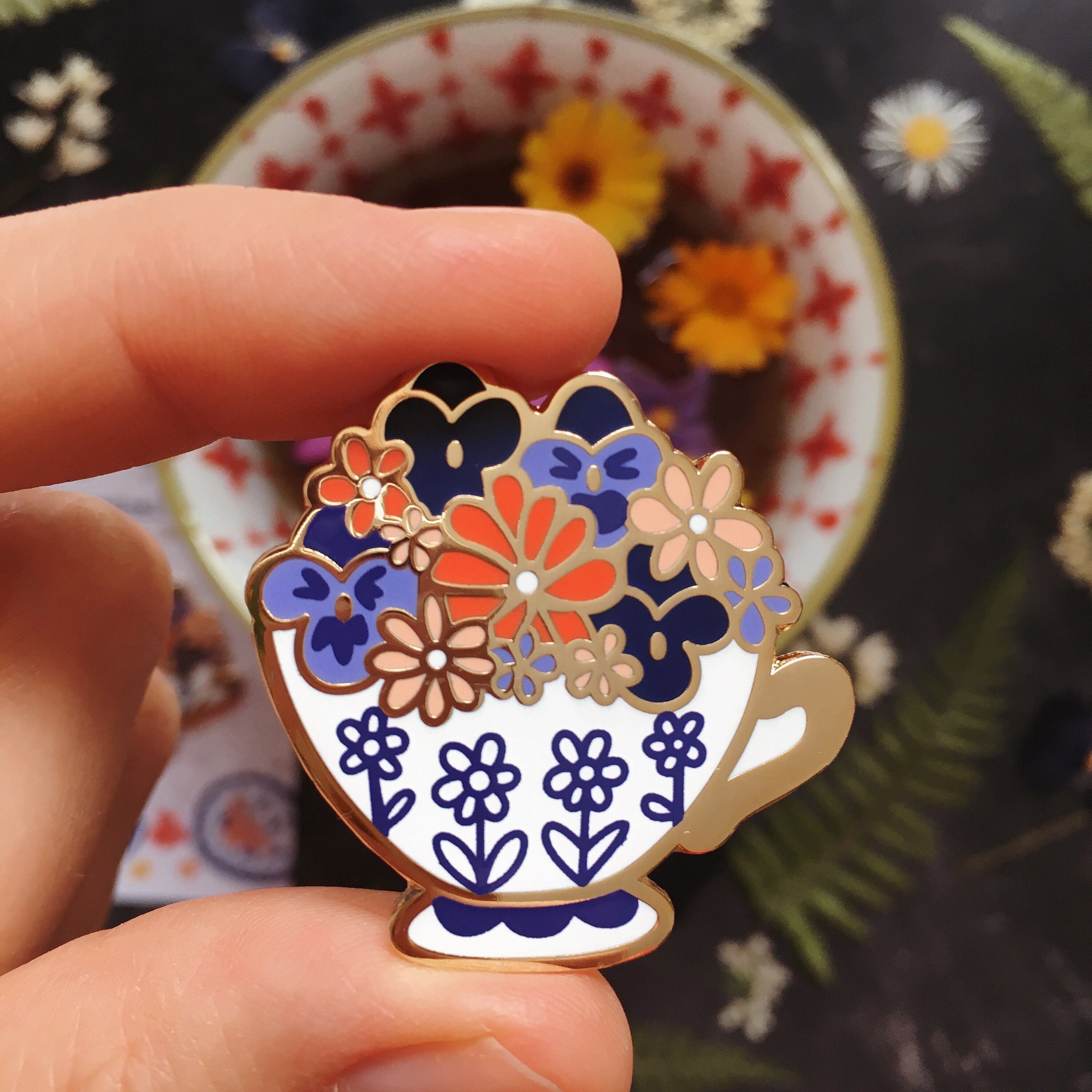 Floral Teacup Enamel Pin / Whimsical Tea Pin / Tea Brooch / | Etsy