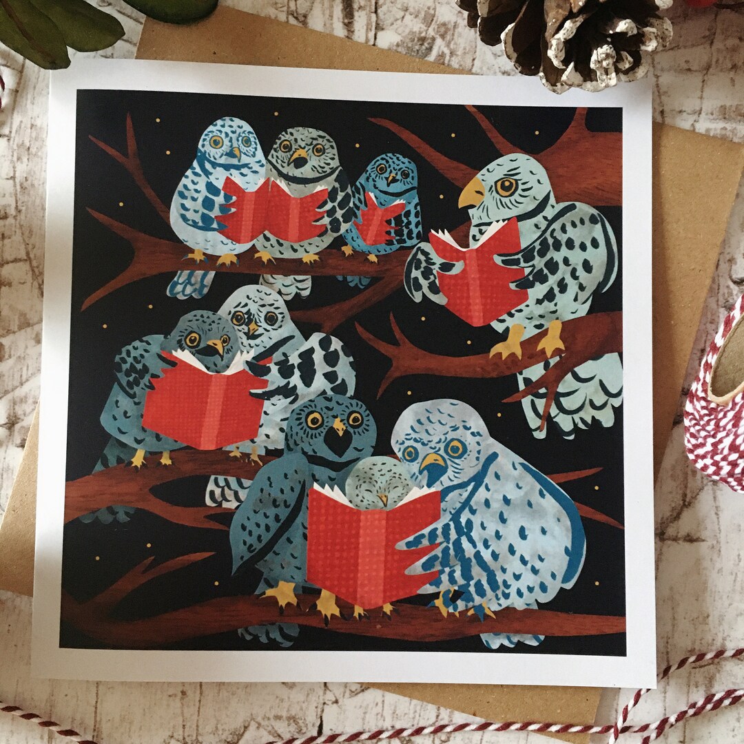 Owl Christmas Card / Woodland Animal Greeting Cards / Carol Singing ...
