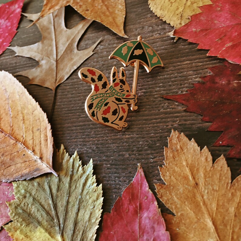 Squirrel With Umbrella Enamel Pin / Woodland Animal Pin / Cosy | Etsy